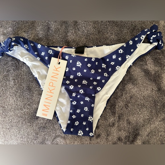 MINKPINK | Swim | Minkpink Blue Bikini Bottoms With White Flowers In ...